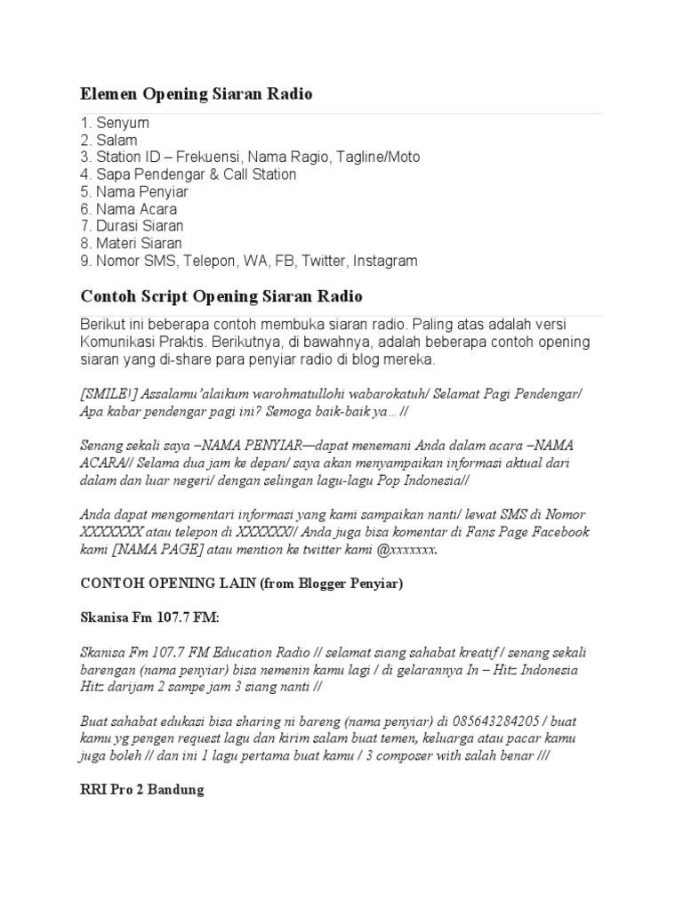 Elemen Opening Siaran Radio | PDF