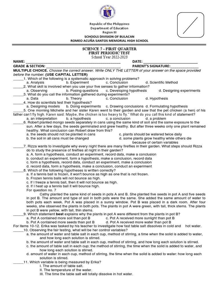 1st Periodic Test in Science 7 | PDF