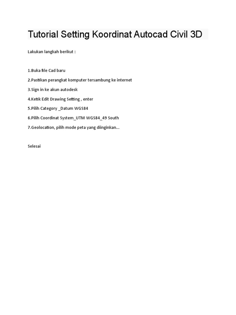 Tutorial Setting Koordinat Autocad Civil 3D | PDF