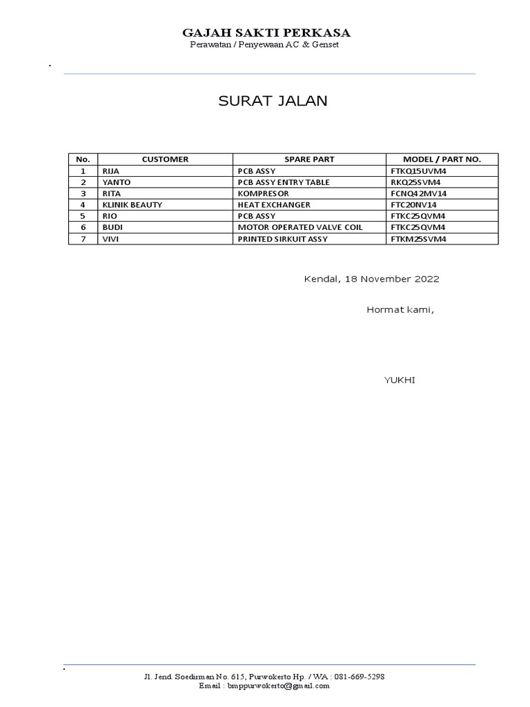 Contoh Surat Jalan | PDF