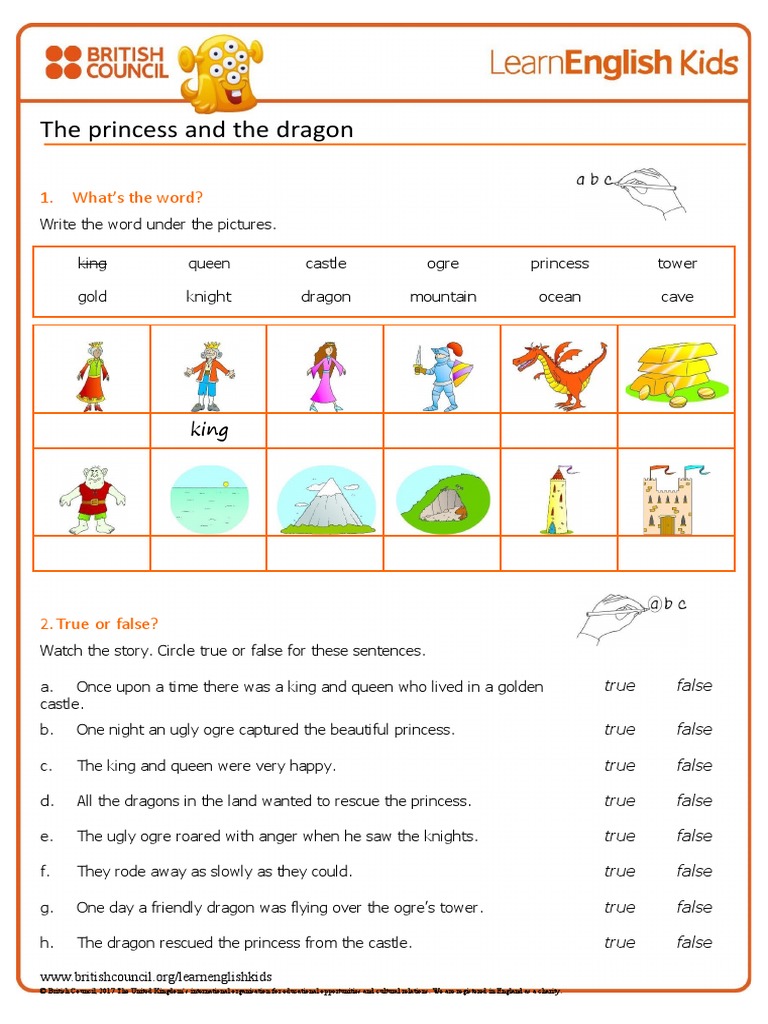 Short Stories The Princess and The Dragon Worksheet | PDF