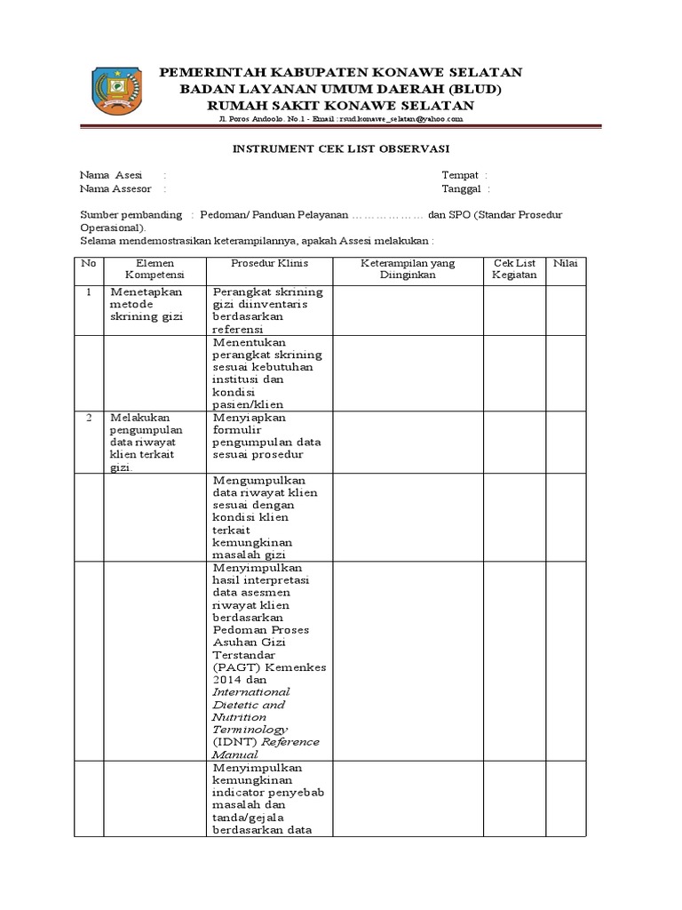 Instrumen Ceklis Observasi | PDF