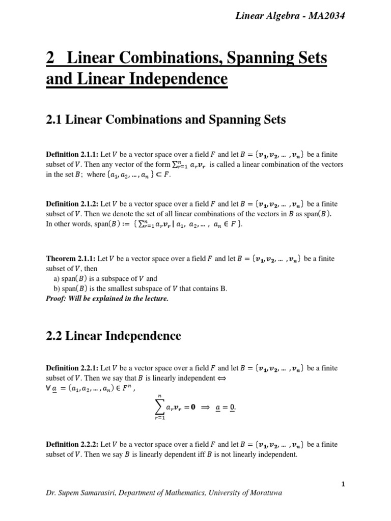 Lecture 2 | PDF | Vector Space | Linear Map