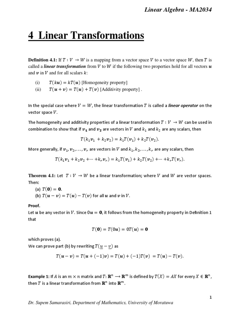 Lecture 4 | PDF | Linear Map | Vector Space