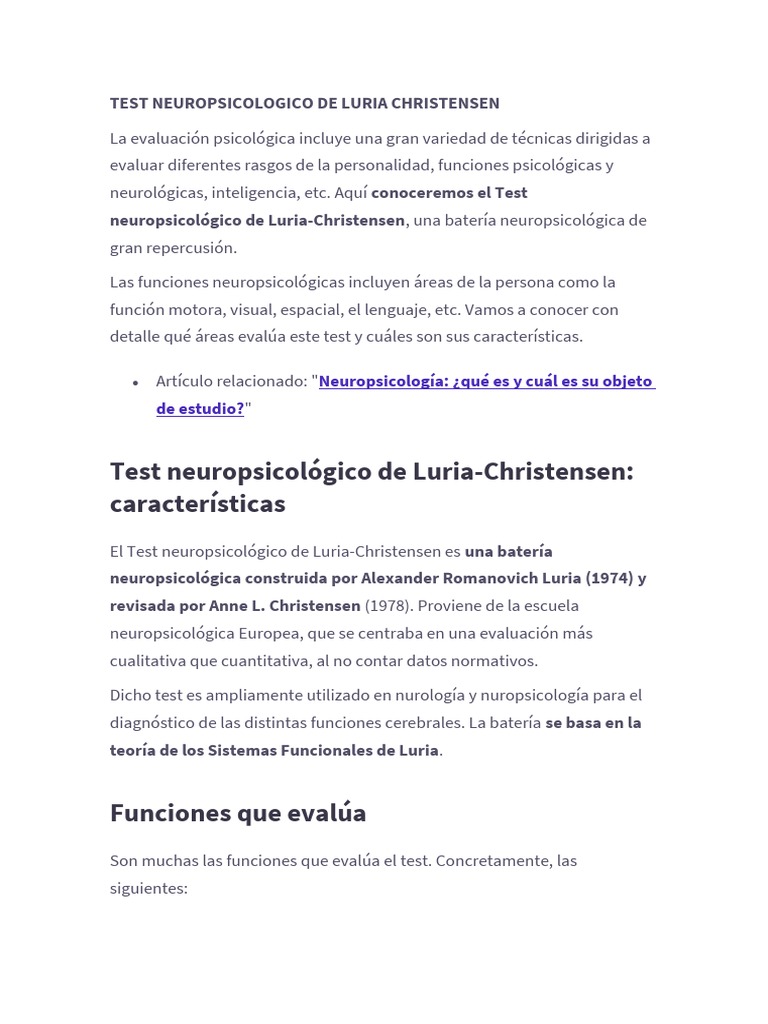 Test Neuropsicologico de Luria Christensen | PDF | Neuropsicología ...