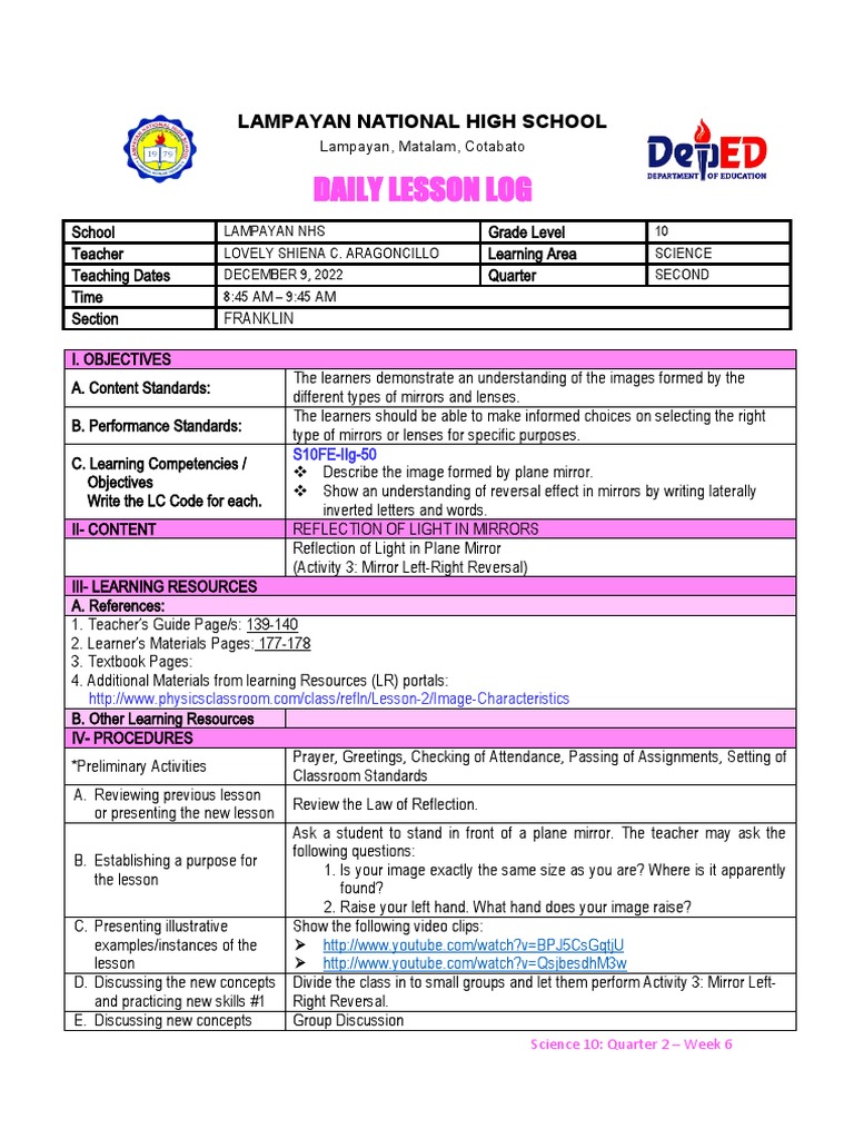 DLL Sci 10 12-09-2022 | PDF | Mirror | Learning