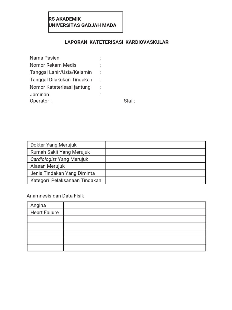 Form Cathlab - LAPORAN KATETERISASI KARDIOVASKULAR | PDF