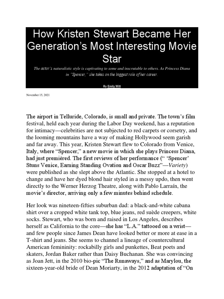Kristen Stewart Profile - Emily Witt | PDF | Twilight (Novel Series)