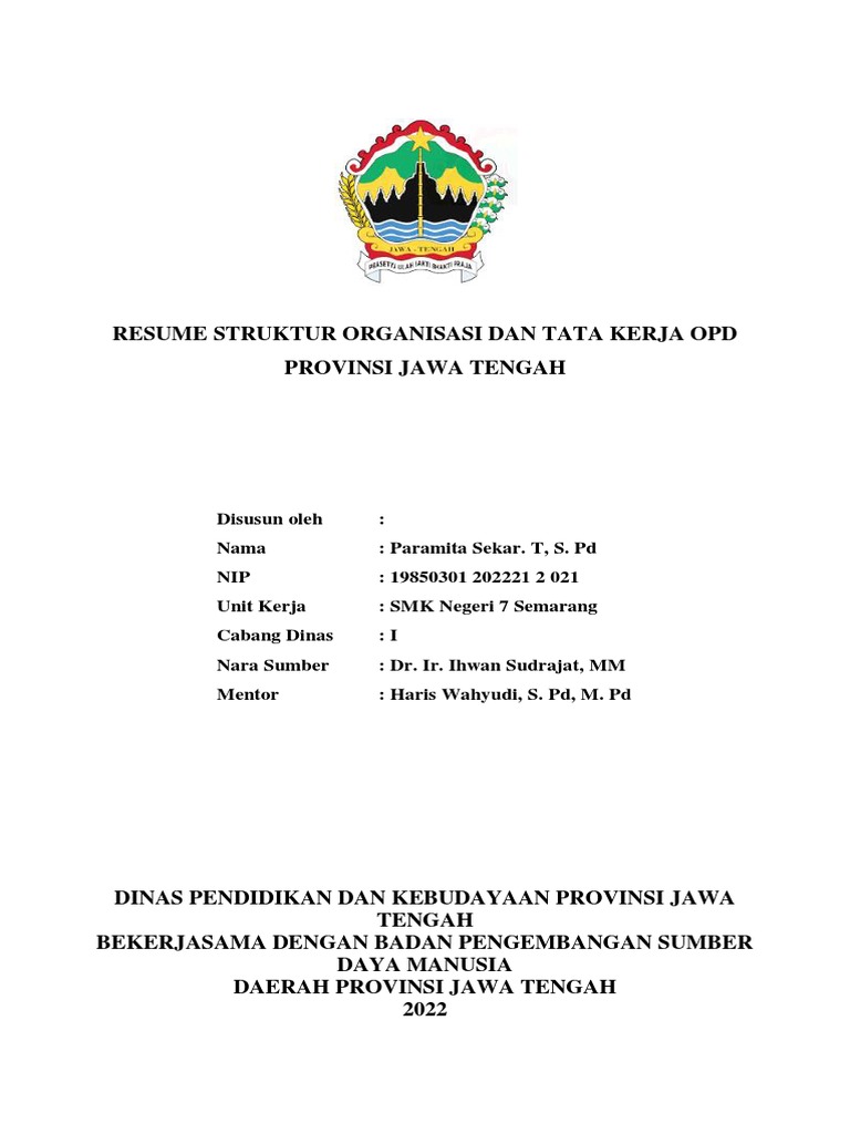 2 Resum Struktur Organisasi Dan Tata Kerja Opd - Paramita Sekar | PDF
