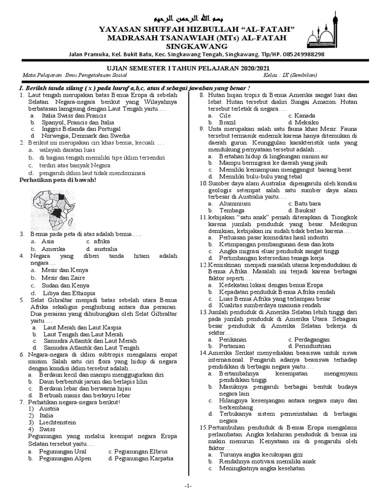 Soalpas Ips Kelas 9abc 20 - 21 | PDF