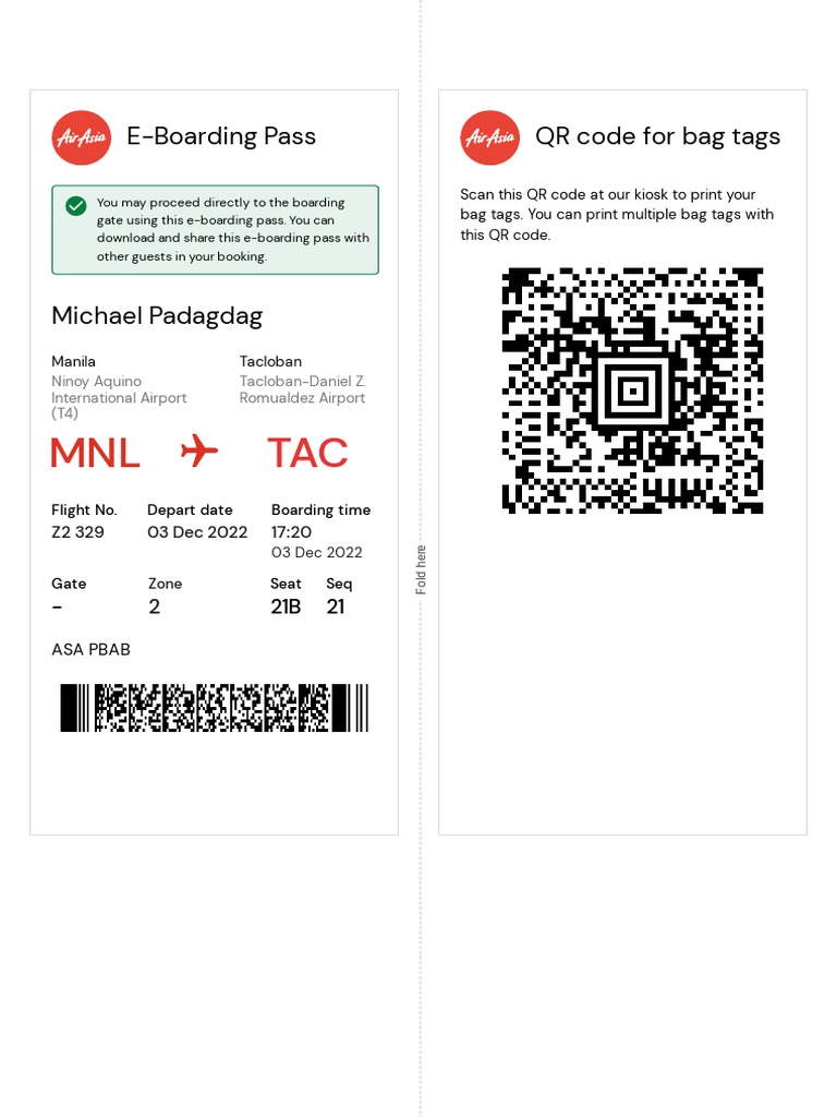 E-Boarding Pass QR Code Bag Tag Printing | PDF