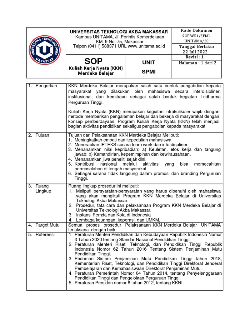 SOP KKN Merdeka Belajar | PDF