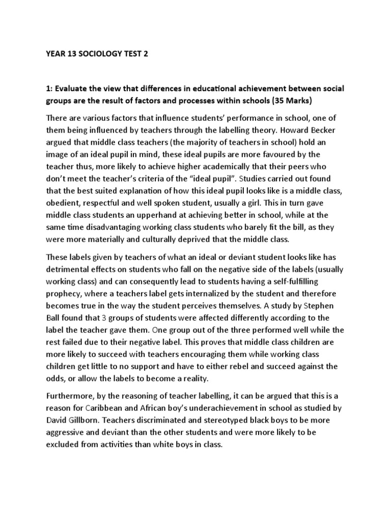 Evaluate The View That Differences in Educational Achievement Between ...