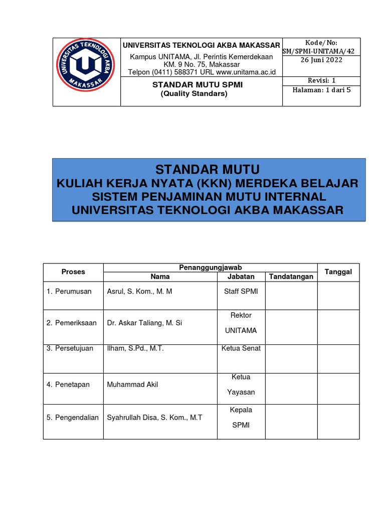 Standar KKN Merdeka Belajar Unitama | PDF
