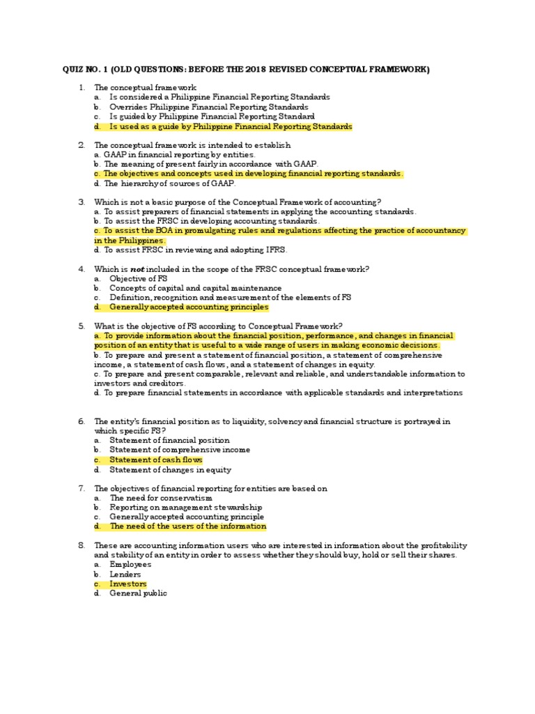 Pre-2018 Conceptual Framework Quiz | PDF | Historical Cost | International Financial Reporting ...