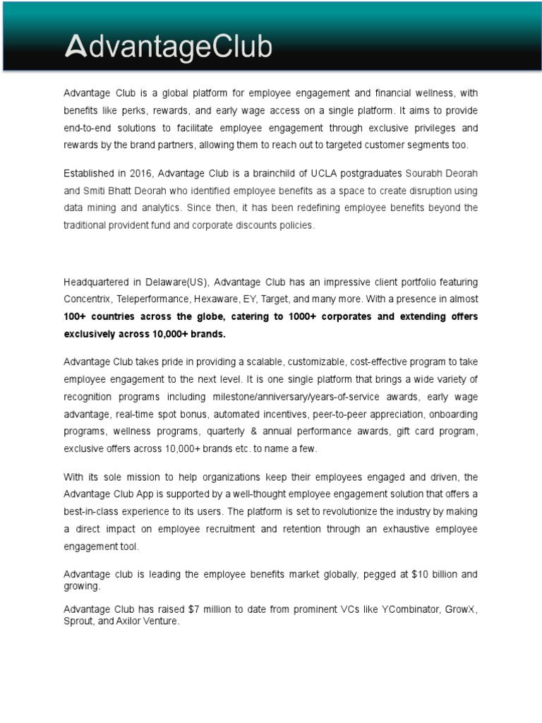 Advantage Club: Transforming Employee Benefits | PDF | Analytics ...