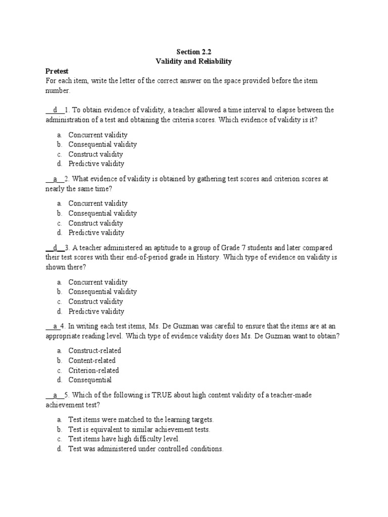 AL 2.2 - Validity and Reliability | PDF