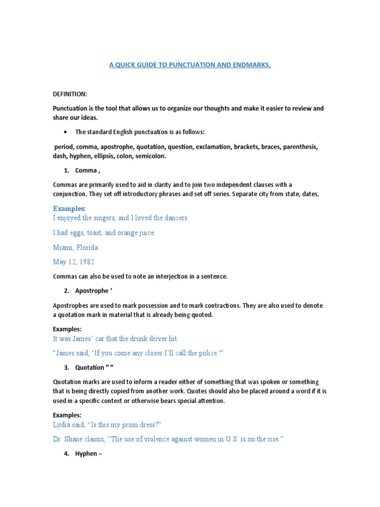 A Quick Guide To Punctuation and Endmarks | PDF