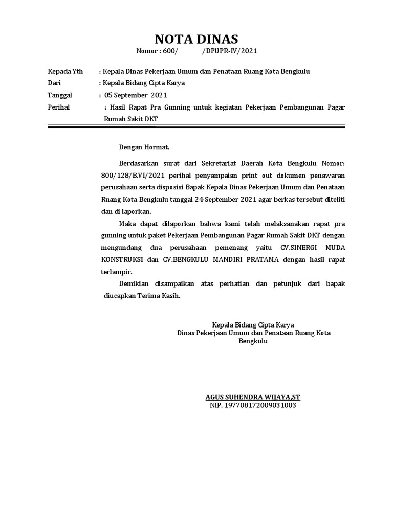 NOTA DINAS Berkas Perusahaan | PDF