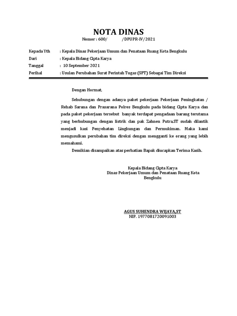 NOTA DINAS Perubahan SPT | PDF