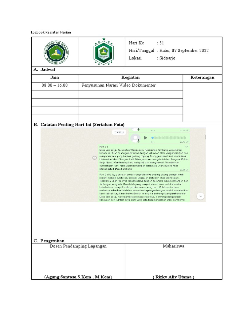 NEW Template Laporan Individu Log Book KKN 2022 | PDF