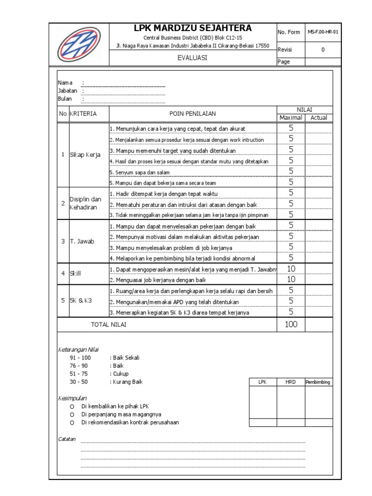 Form Evaluasi | PDF
