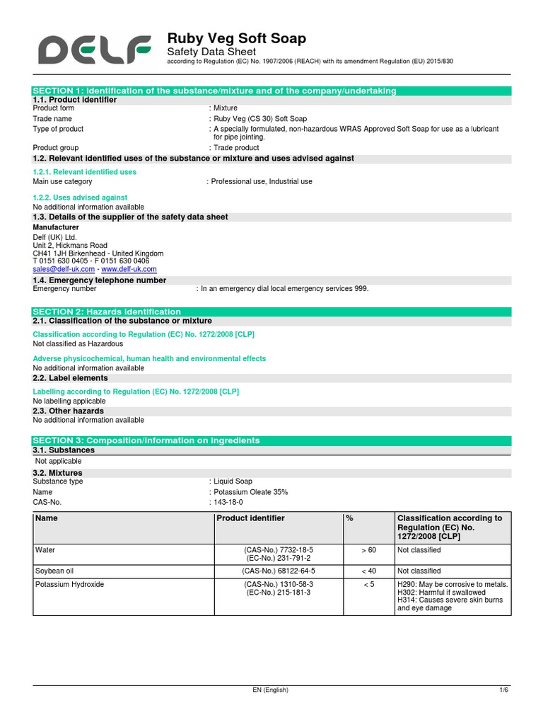 Ruby Veg (CS 30) Soft Soap - 11 20 | PDF | Dangerous Goods | Toxicity