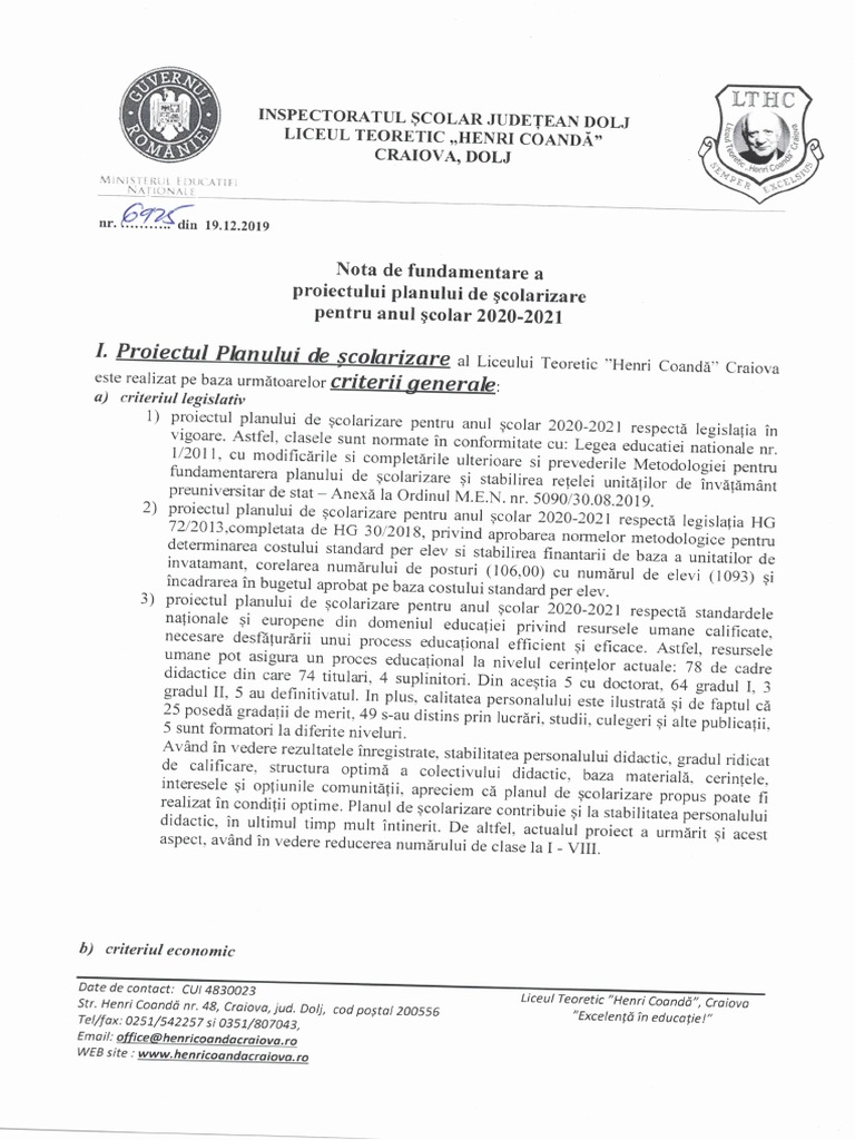Nota Fundamentare | PDF