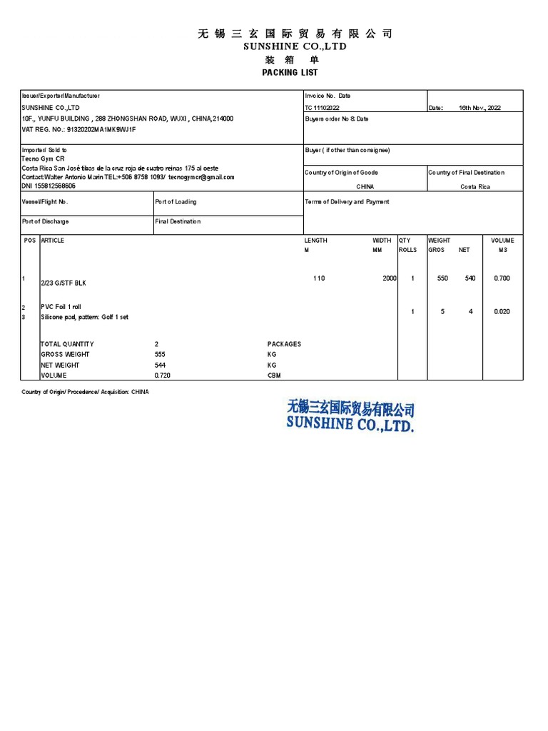 Packing List Final | PDF
