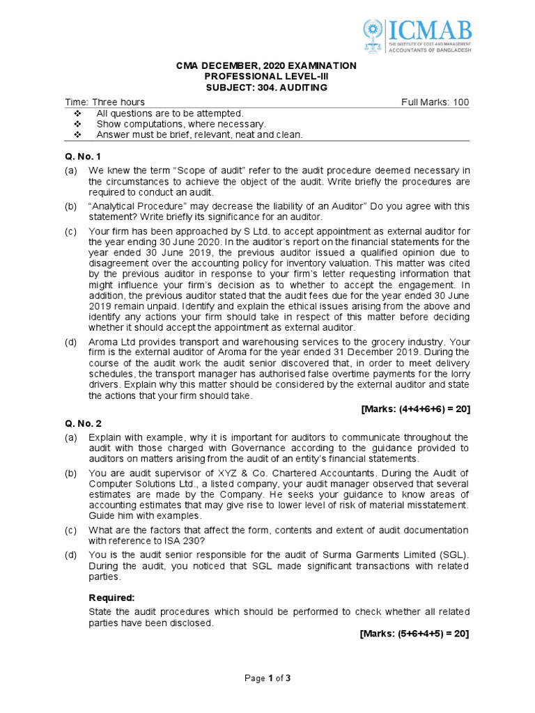 304.AUDP - .L III December 2020 | PDF | Audit | Financial Audit