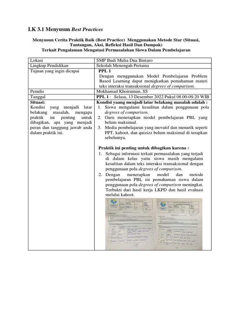 Best Practice Pembelajaran PBL | PDF