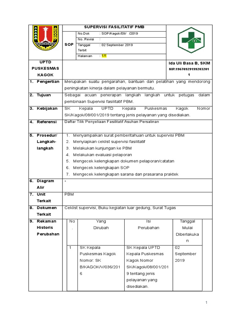 Sop Supervisi Fasilitatif PMB | PDF