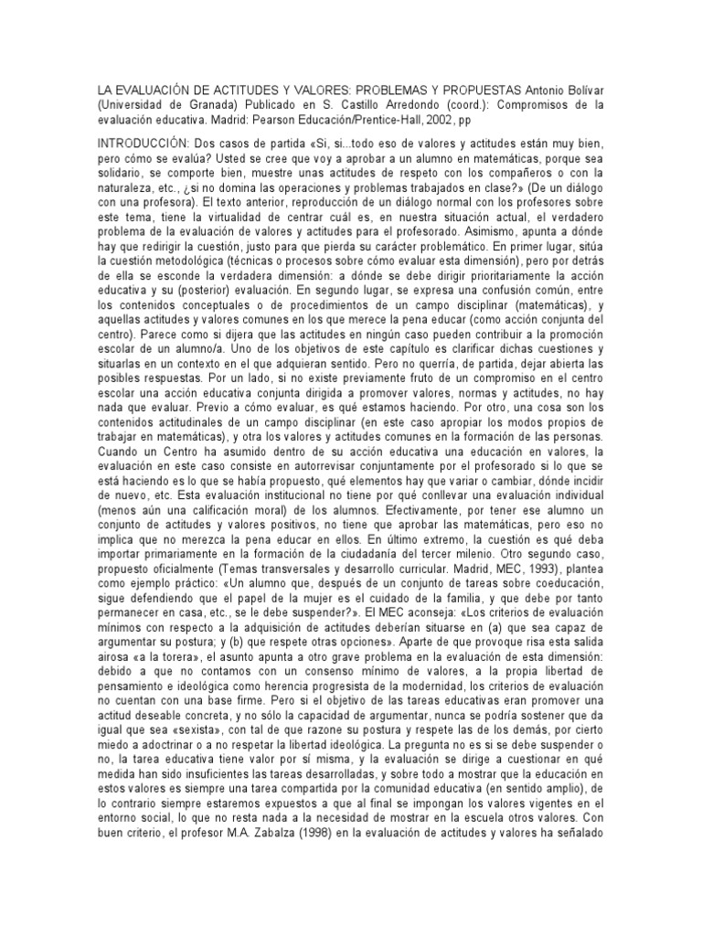 La Evaluación de Actitudes y Valores | PDF | Evaluación | Plan de estudios