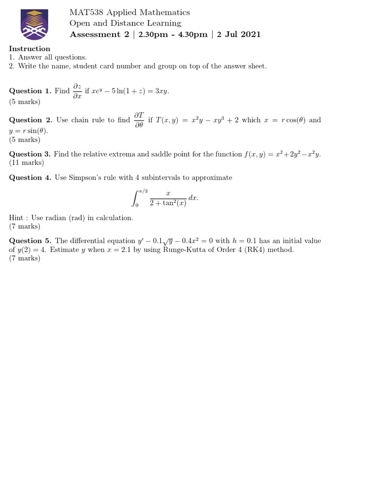 MAT538 - Assessment 2 - 2 Jul 2021 | PDF