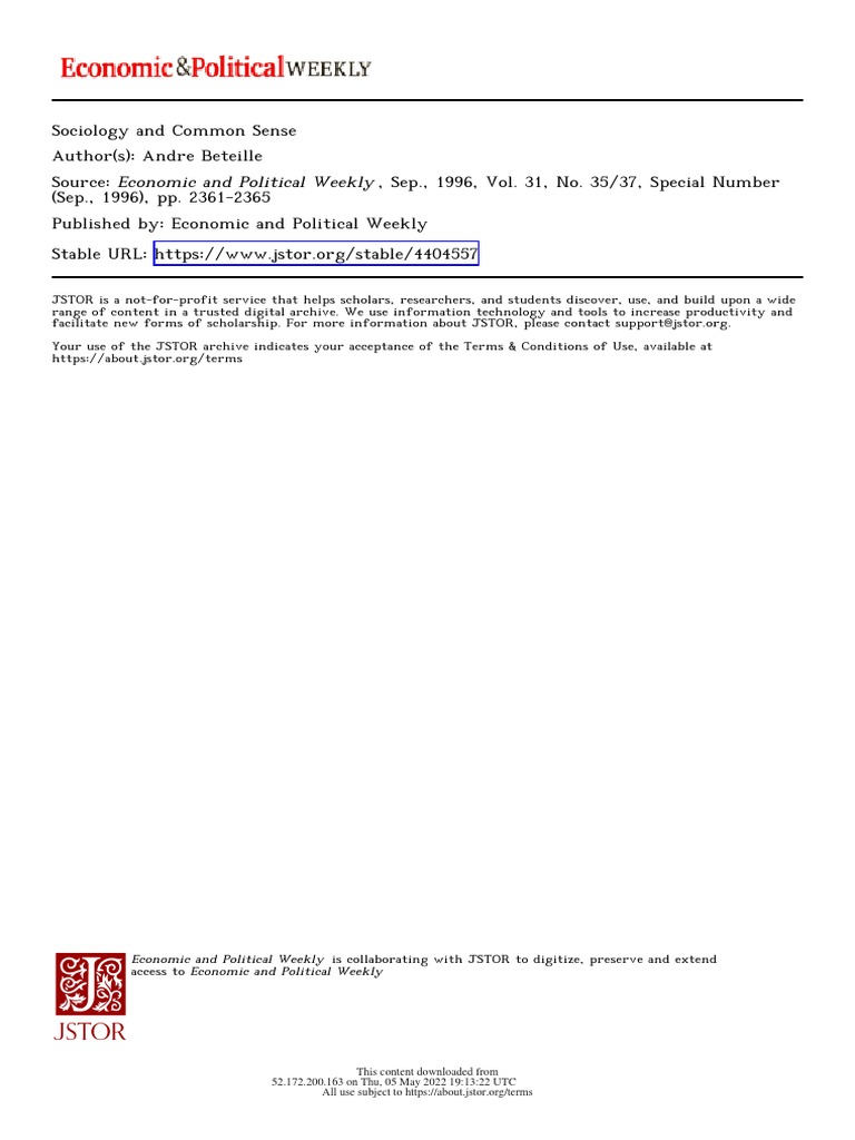Sociology and Common Sense Andre Beteille | PDF | Sociology | Émile ...