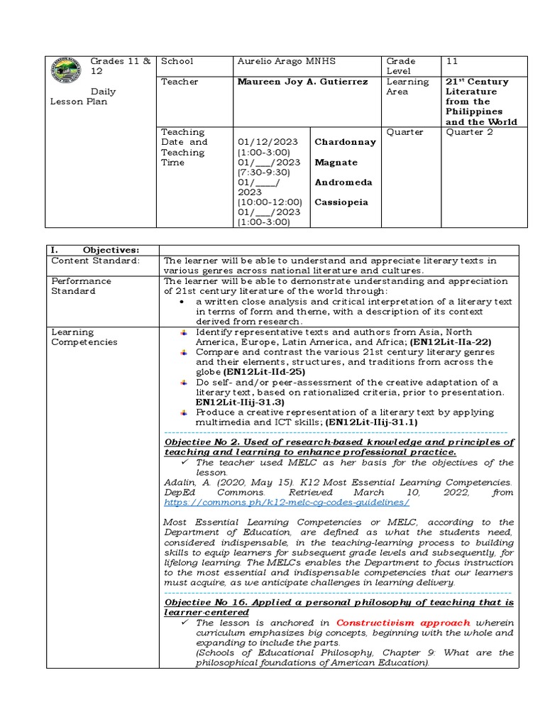 Lesson Plan in 21st Century - 13 (Last Topic) | PDF | Learning | Teachers