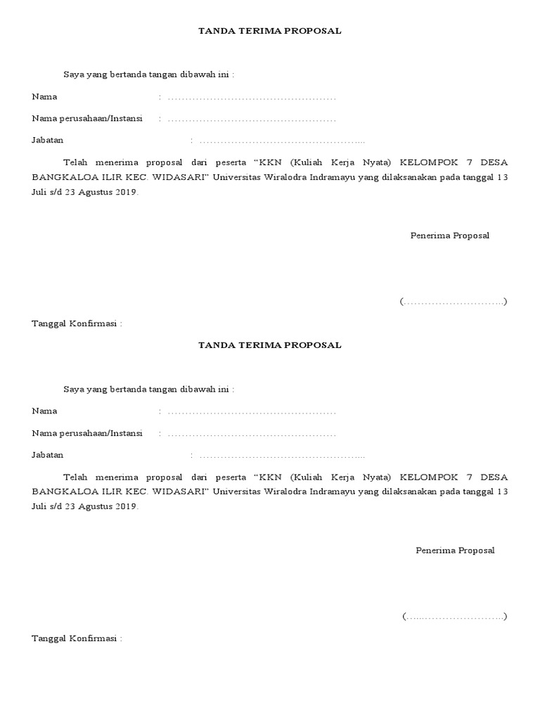 Tanda Terima Proposal KKN 2019 | PDF