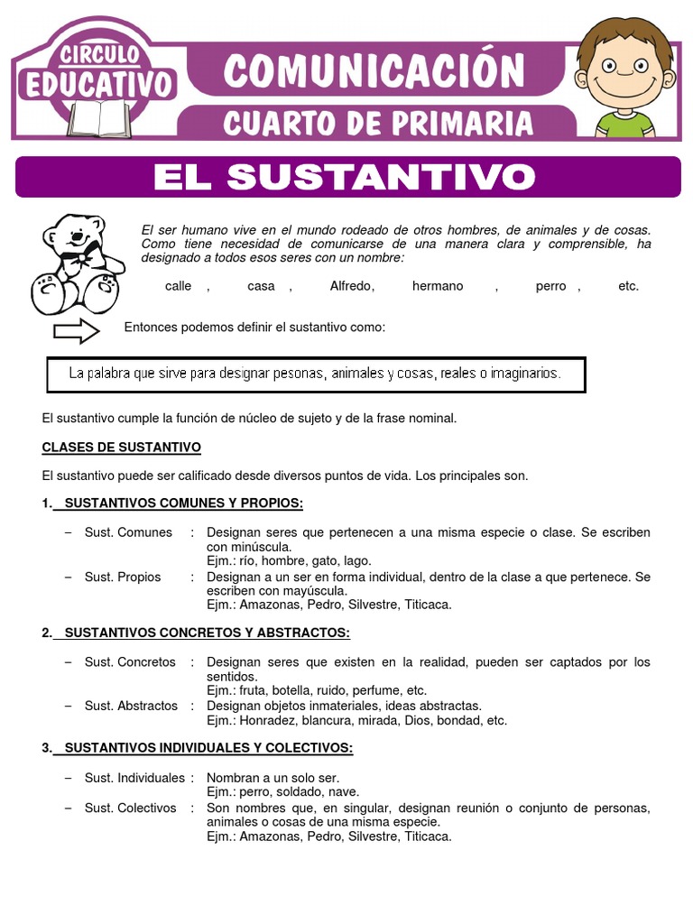 Clases de Sustantivos para 4to Grado | PDF | Sustantivo