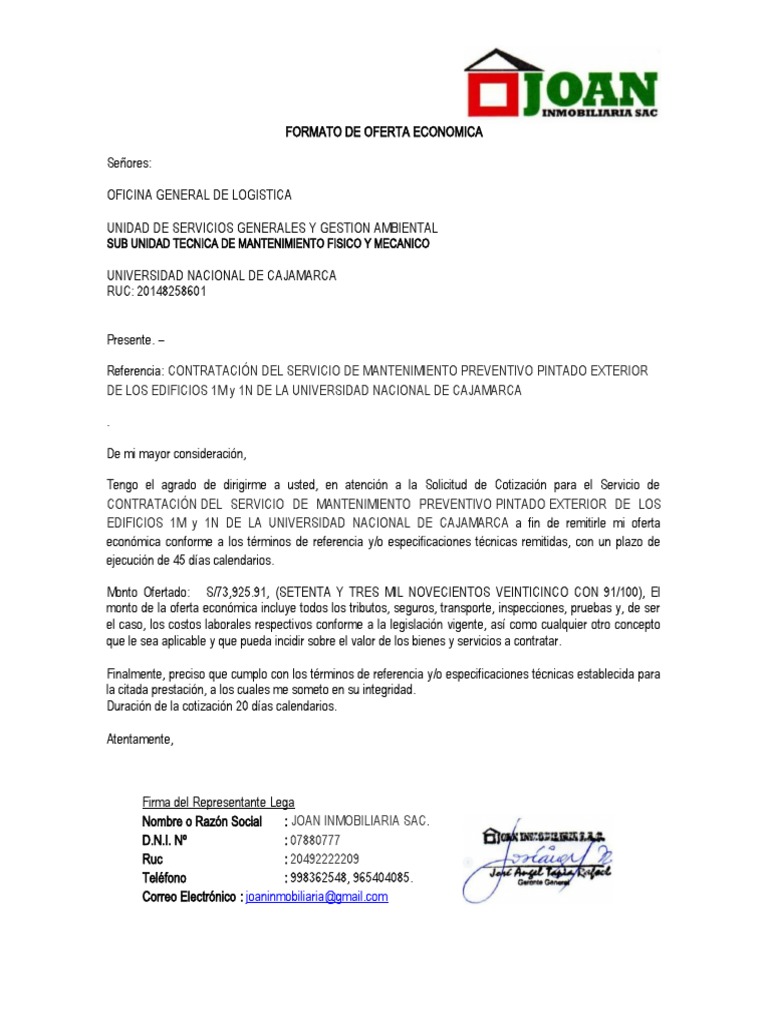 Formato de Oferta Economica 002 (02 Modulos) | PDF | Economias