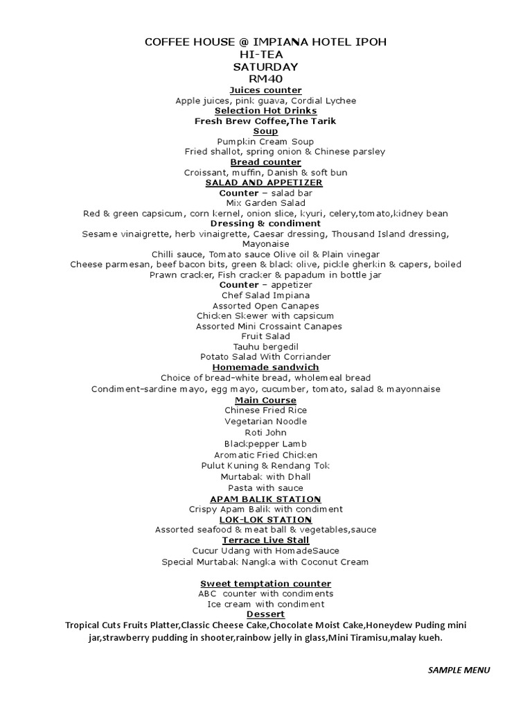 Weekend Hi Tea Buffet 2019 | PDF | Salad | Pickling