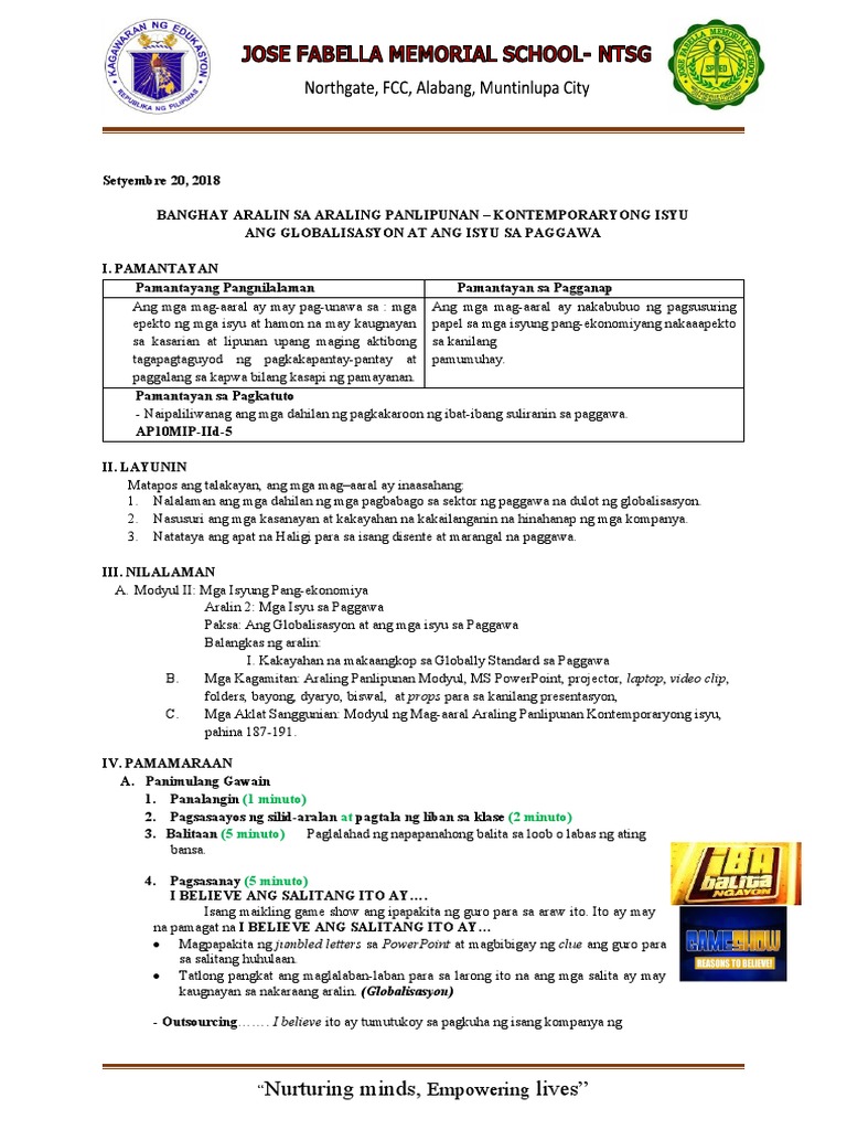 Lesson Plan For Demo Isyu Sa Paggawa | PDF