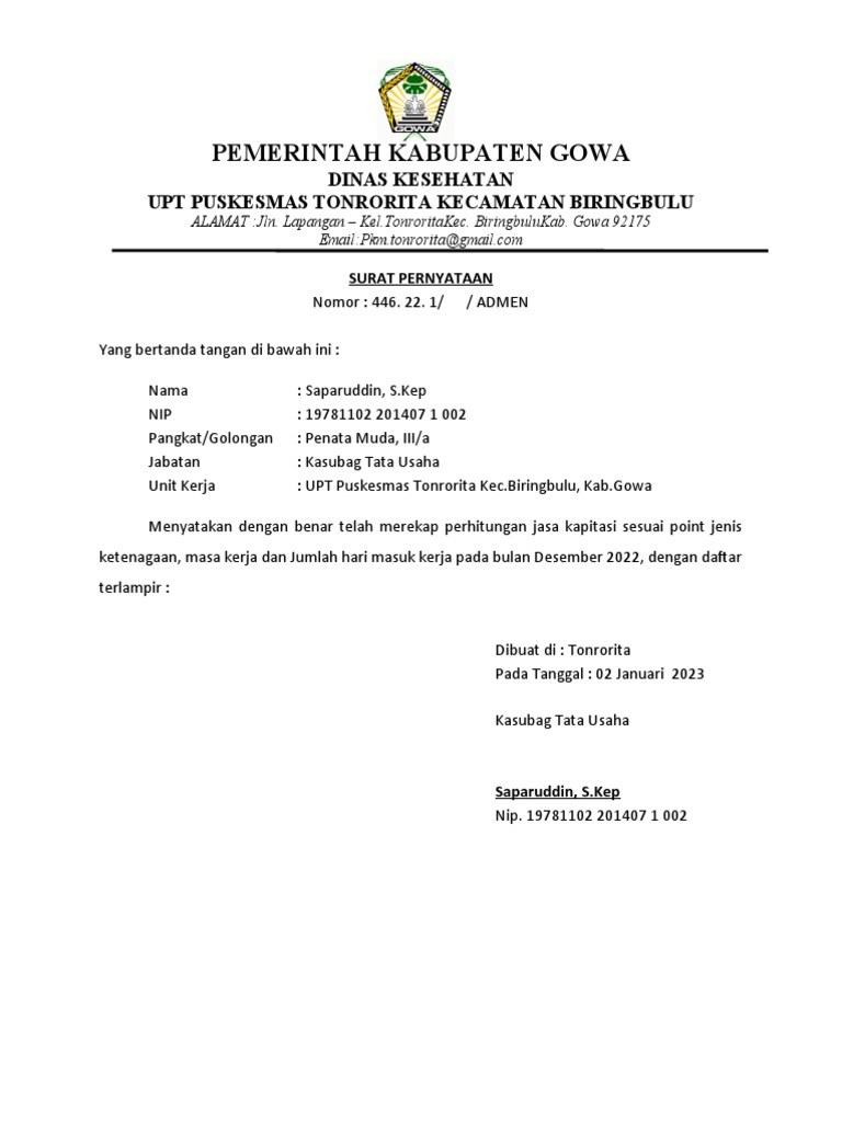 SURAT PERNYATAAN REKAPAN aBSEN-1 | PDF