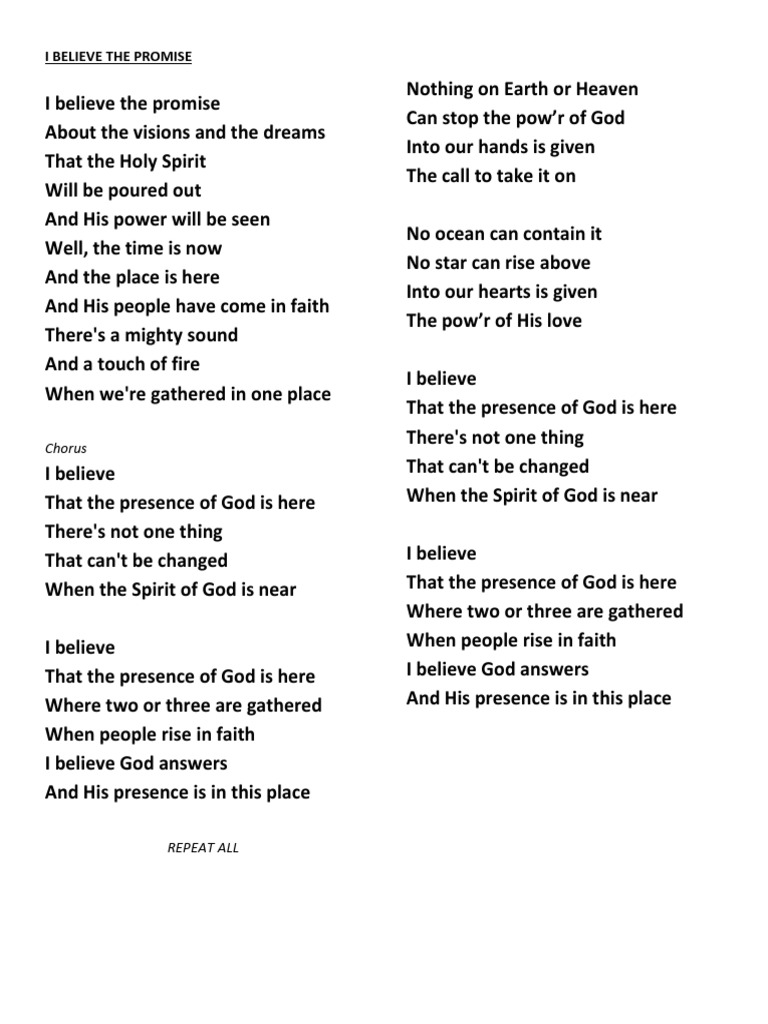 I Believe the Promise of God's Presence | PDF