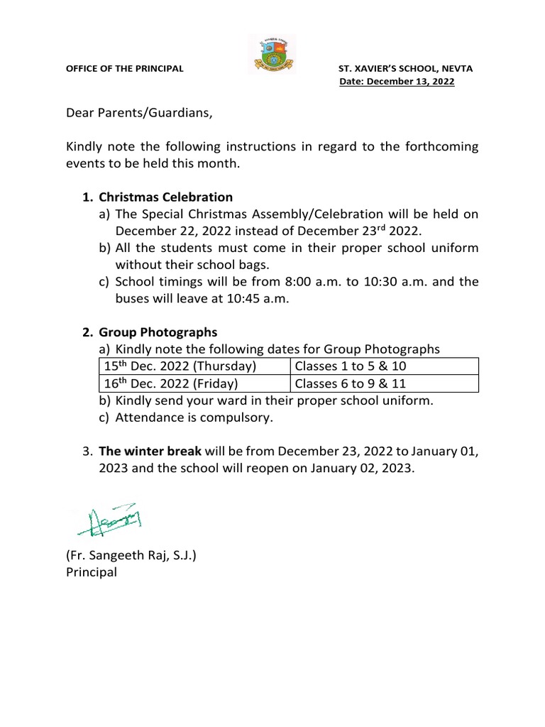 Notice For Parents | PDF