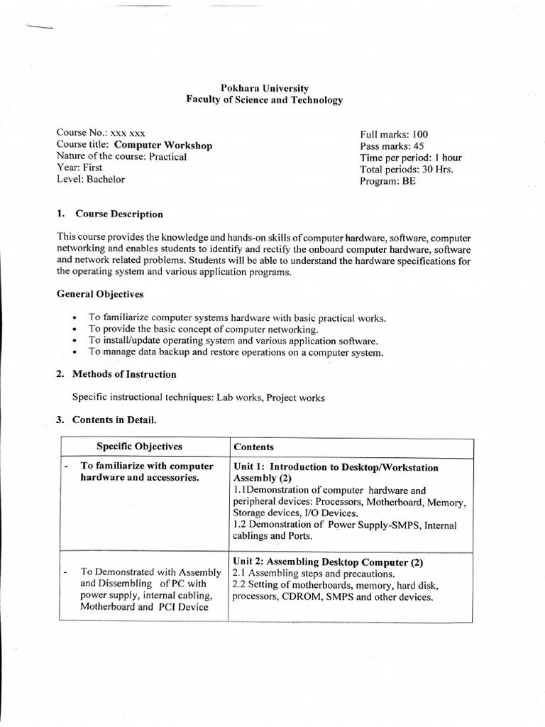 Computer Workshop Syllabus | PDF