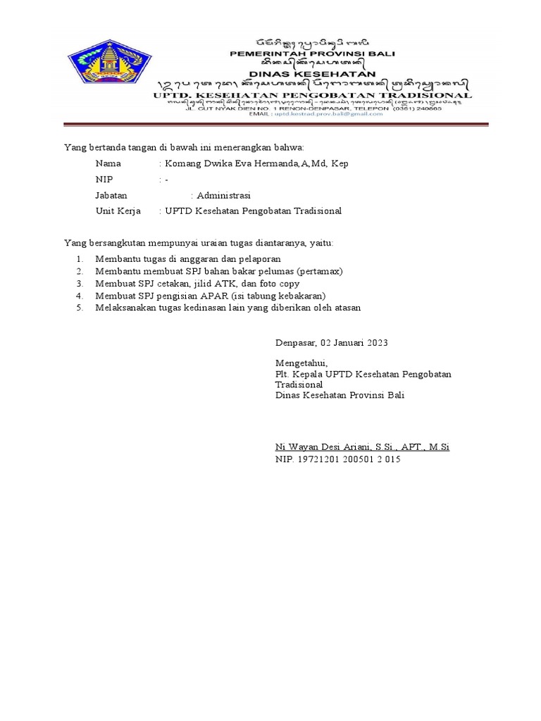 Format Uraian Tugas DWIKA 2023 | PDF