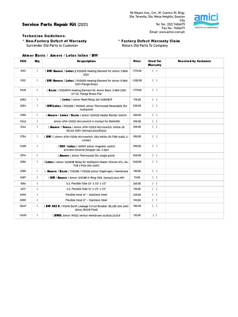 Atmor Repair Kit Parts & Guidelines | PDF | Electrical Components ...