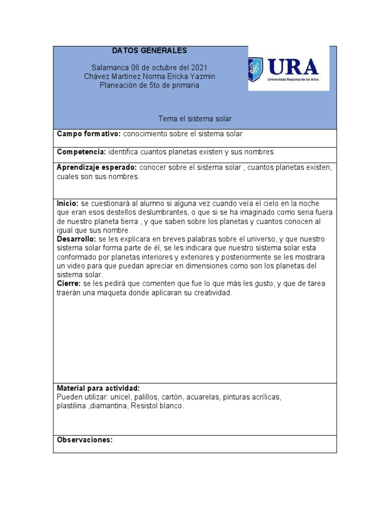 Planeacion De Niños De Primaria 5to Grado Pdf