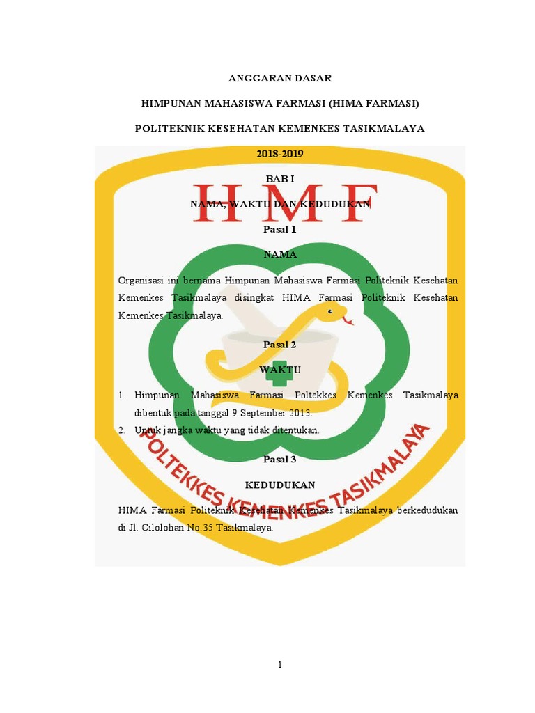 Adart GBPK Hima Farmasi 2018-2019 | PDF