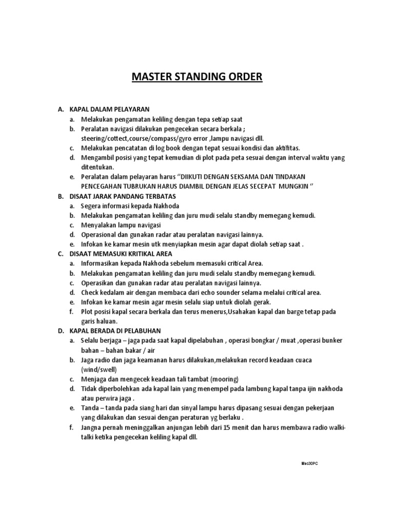 Master Standing Order | PDF